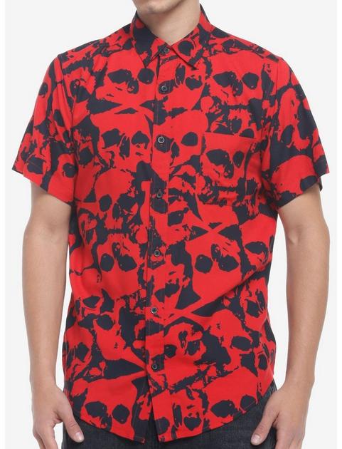 Red Skull Woven Button-Up | Hot Topic