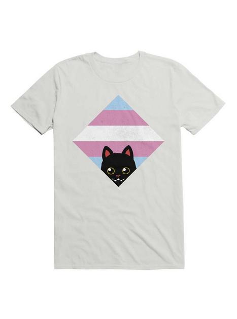 Peeking Cat Trans Square Flag T-Shirt - WHITE | Hot Topic
