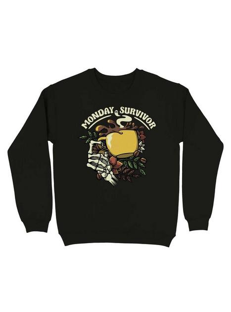 Monday Survivor Skeleton Hand Coffee Sweatshirt - BLACK | Hot Topic