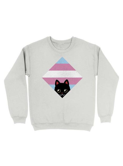 Peeking Cat Trans Square Flag Sweatshirt - WHITE | Hot Topic