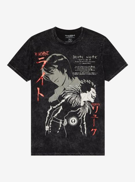 Death Note Light & Ryuk Metallic Print Dark Wash T-Shirt | Hot Topic