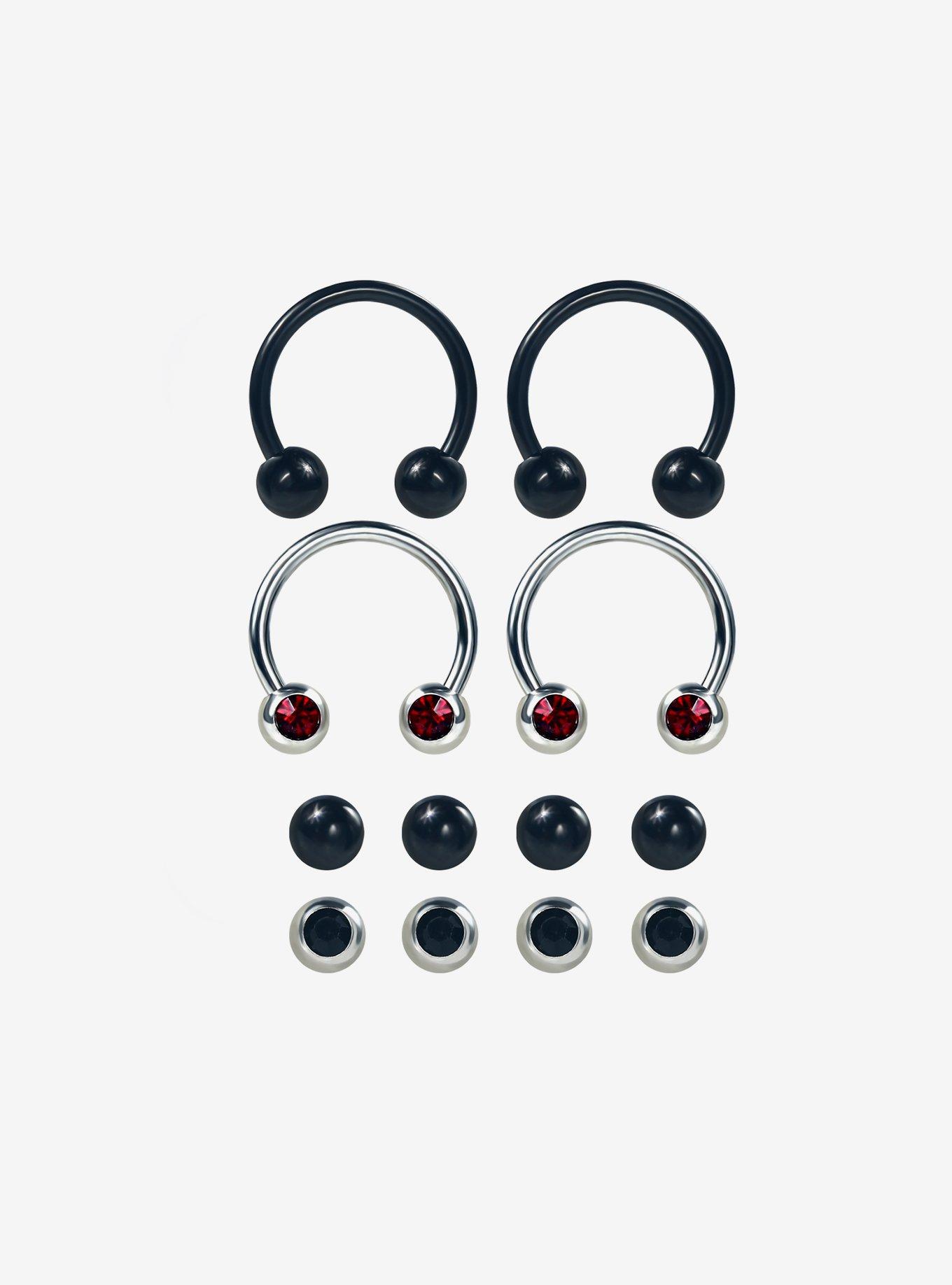 Steel Black & Silver Circular Barbell 4 Pack | Hot Topic