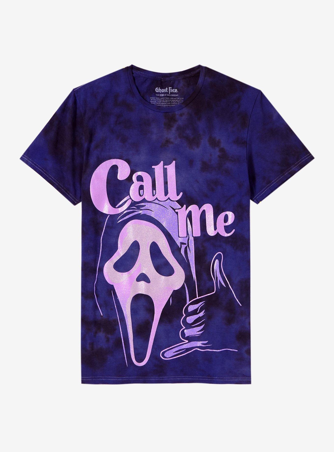 Scream Ghost Face Call Me Glitter Tie-Dye Boyfriend Fit Girls T-Shirt ...