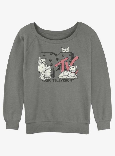 Mtv Meowsic Television Cat Logo Girls Slouchy Sweatshirt Grey Hot Topic