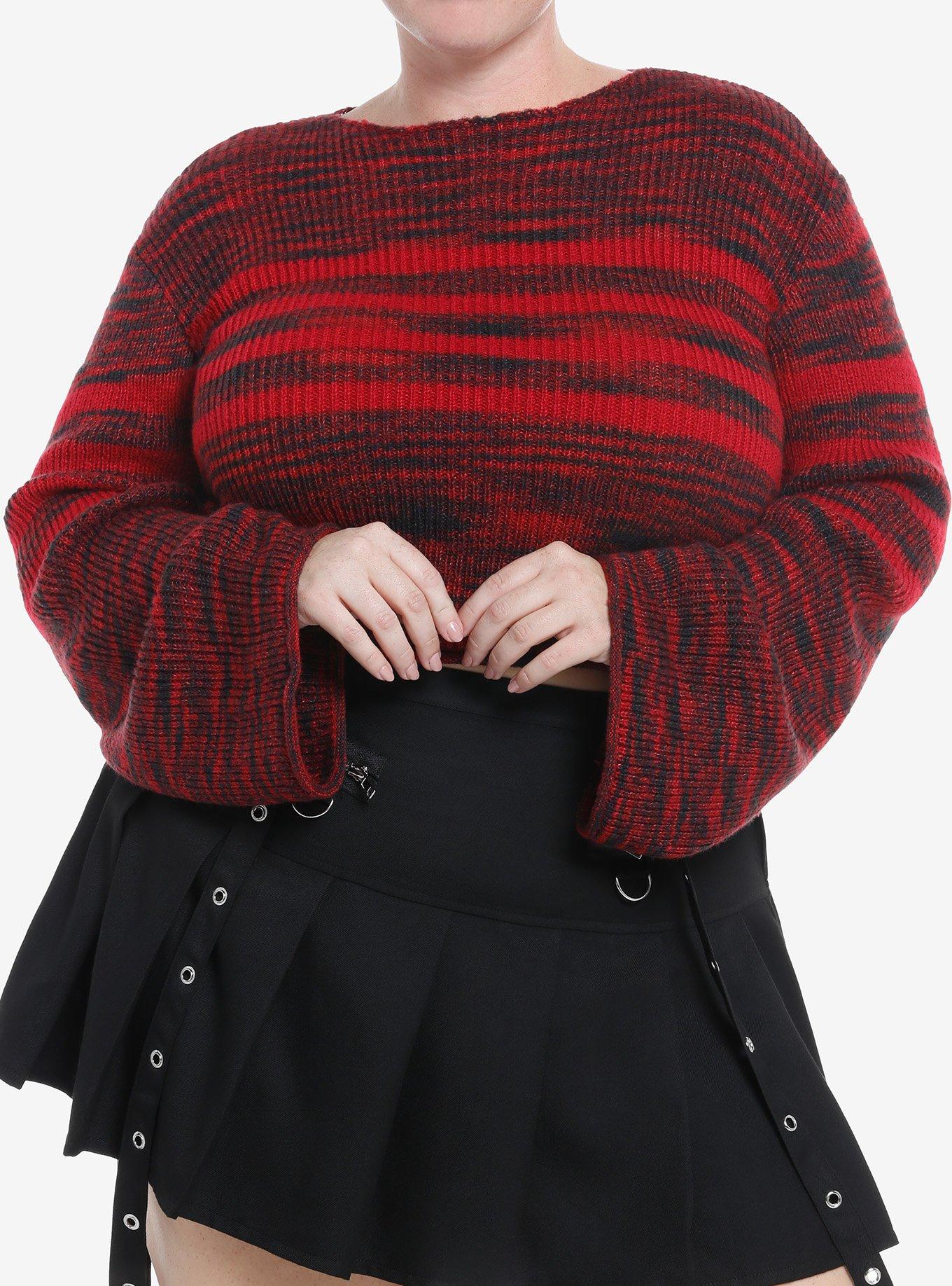 Social Collision Black And Red Stripe Girls Crop Sweater Plus Size Hot