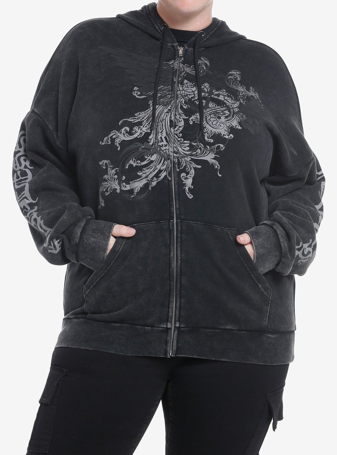 Social Collision Wings Cross Mineral Wash Girls Hoodie Plus Size Hot