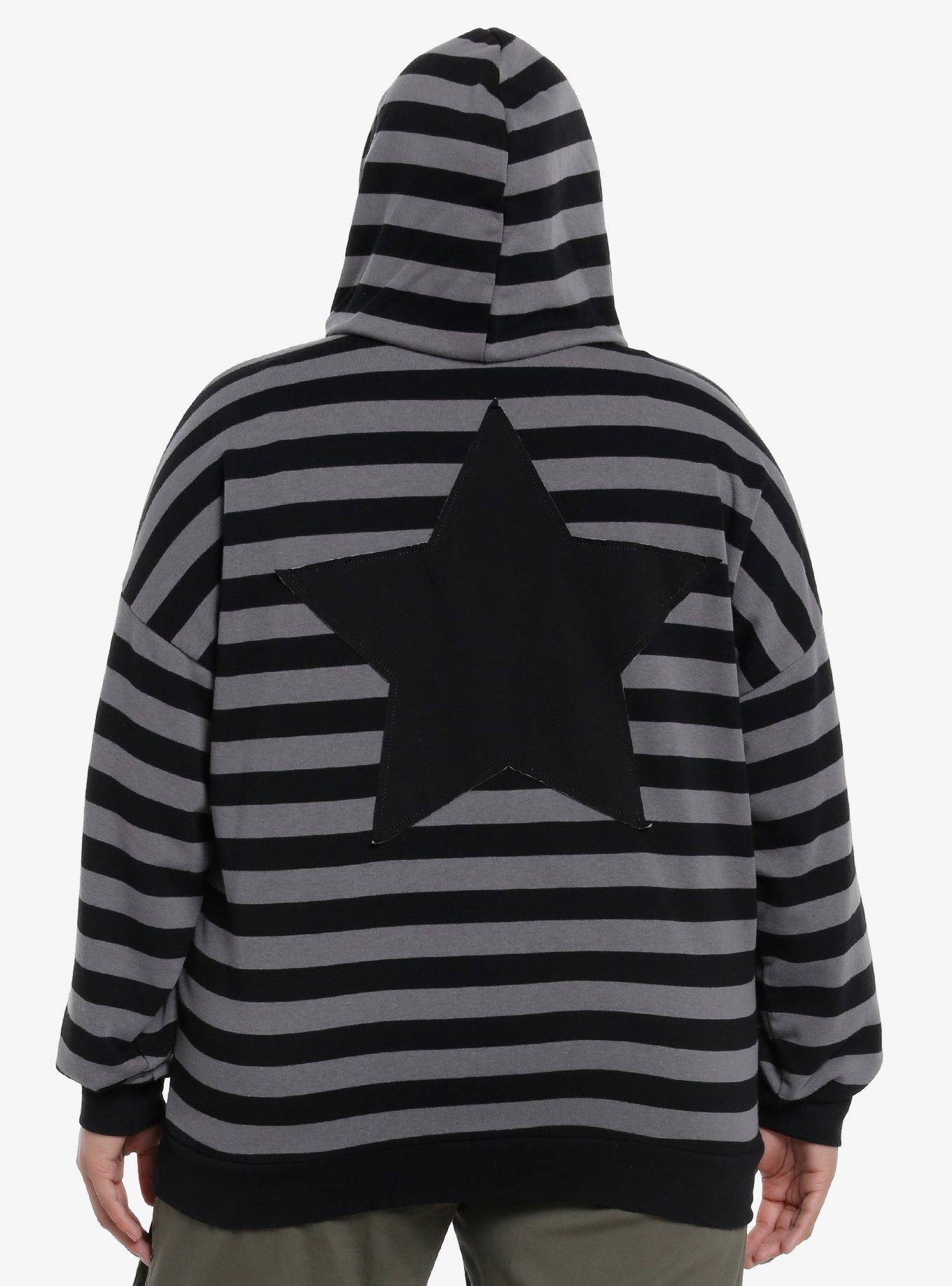 Social Collision Black And Grey Stripe Star Girls Hoodie Plus Size Hot