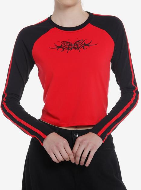 Social Collision Butterfly Stripe Girls Crop Raglan Top Hot Topic
