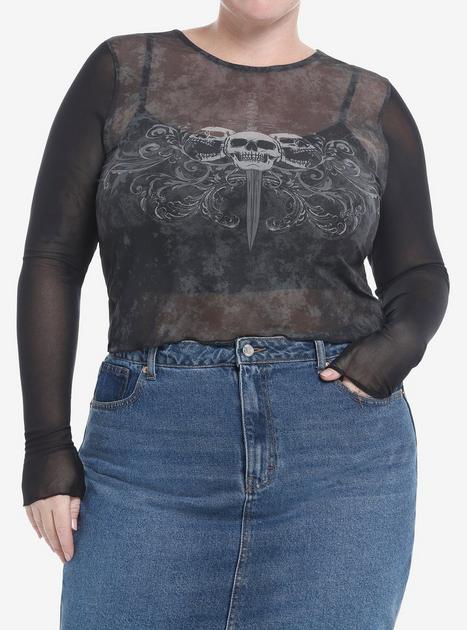 Social Collision Skulls And Dagger Twofer Girls Long Sleeve Top Plus Size