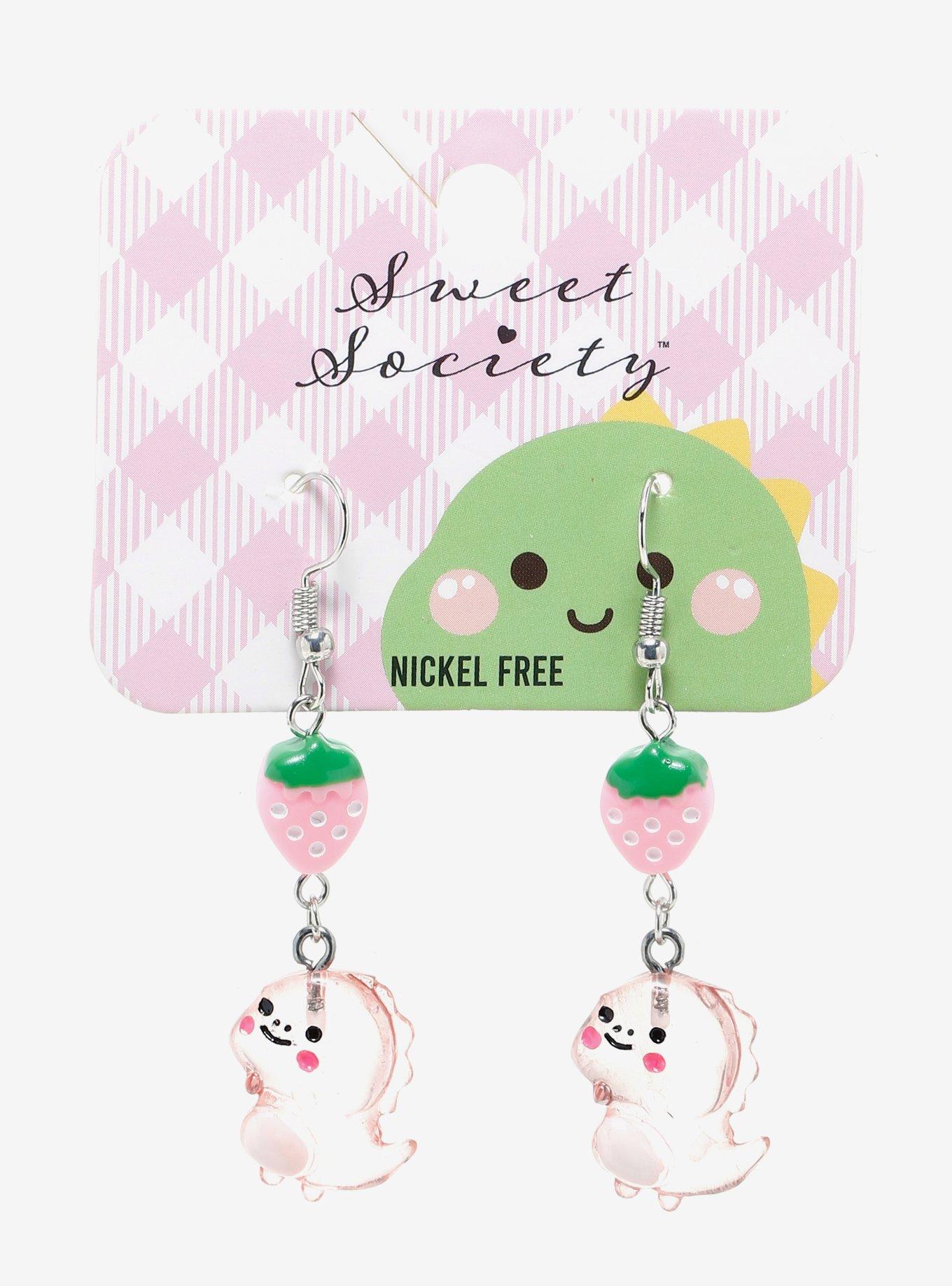 Sweet Society Strawberry Dinosaur Drop Earrings | Hot Topic