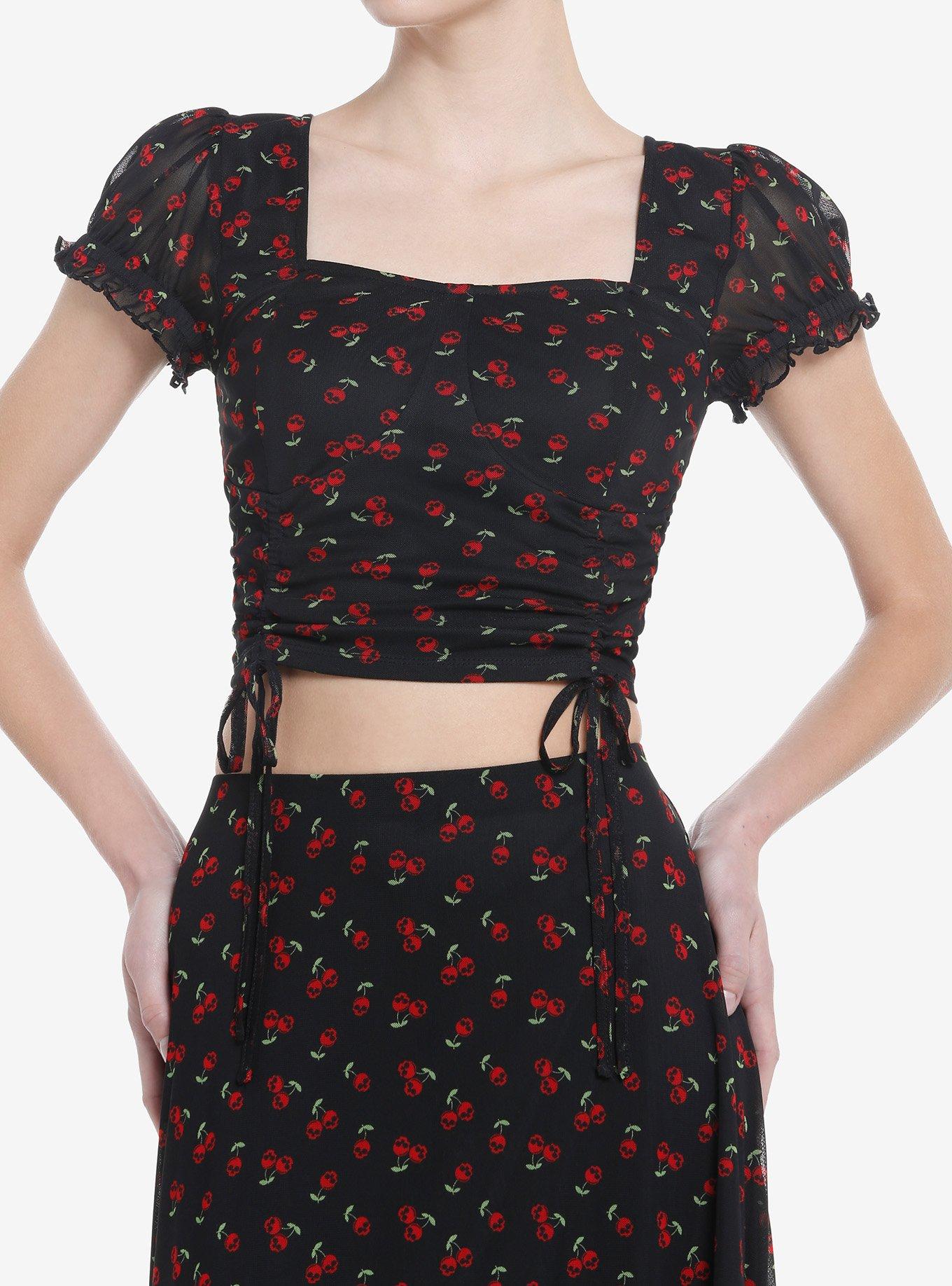 Hot Topic Social Collision Skull Cherry Ruched Girls Crop Top Plus