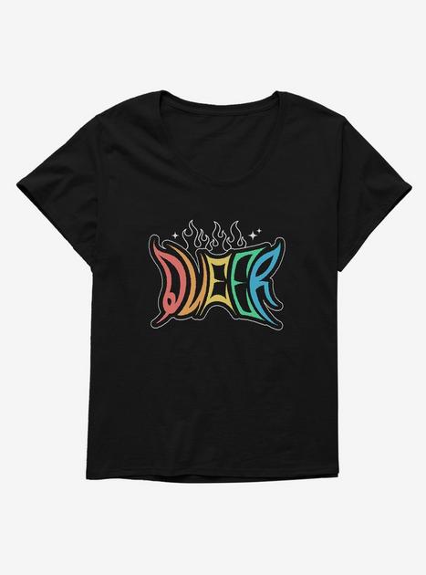 Pride Queer Flames Girls T-Shirt Plus Size - BLACK | Hot Topic