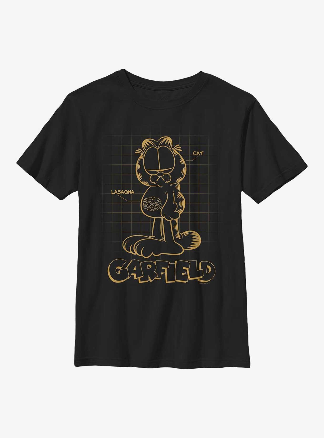 Garfield Cat Schematic Youth T-Shirt - BLACK | BoxLunch