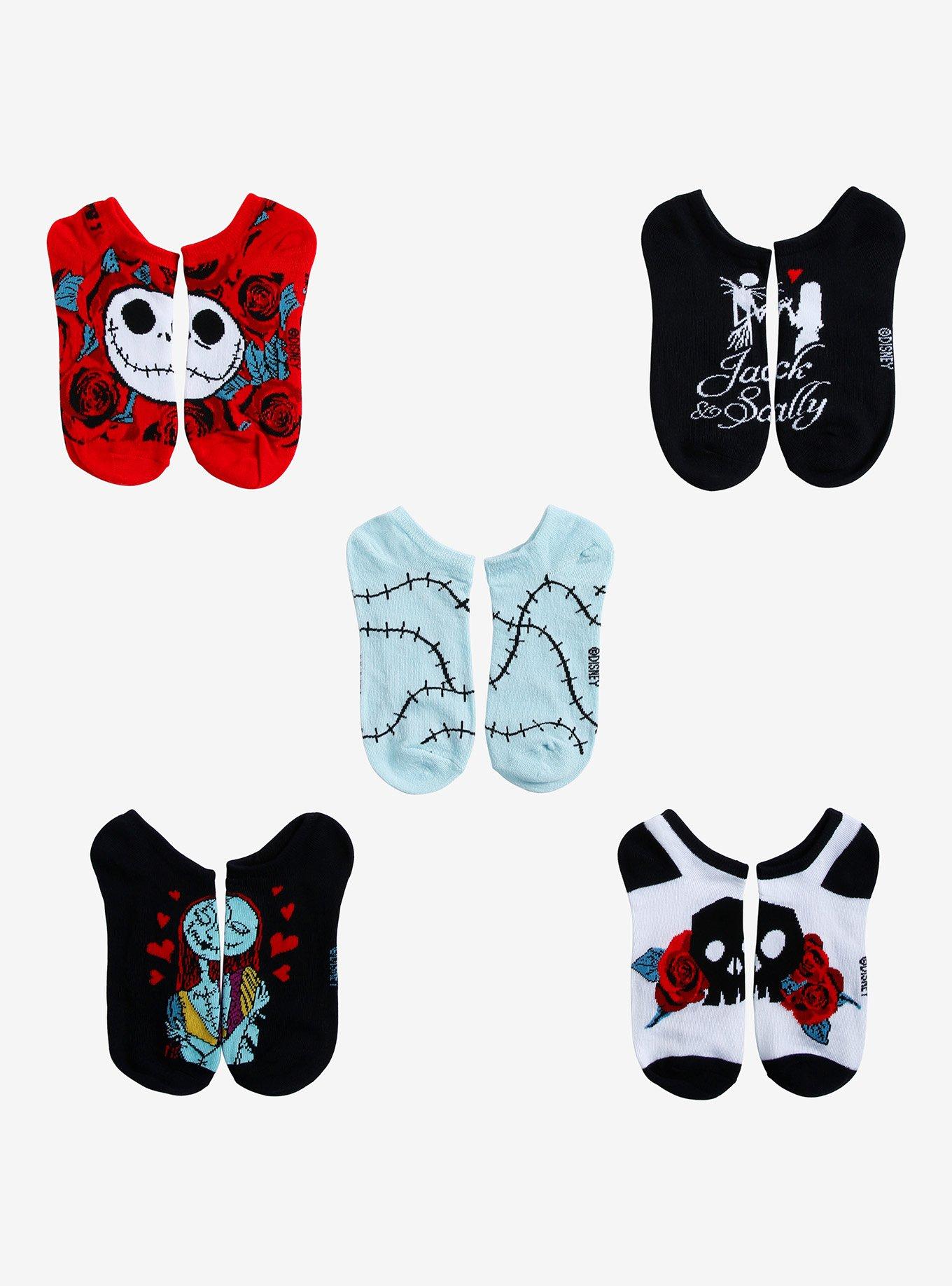 The Nightmare Before Christmas Jack & Sally Roses No-Show Socks 5 Pair ...