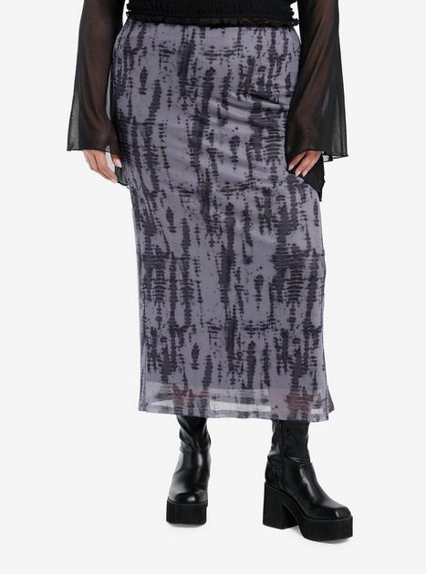Dark Grey Wash Mesh Midi Skirt Plus Size | Hot Topic