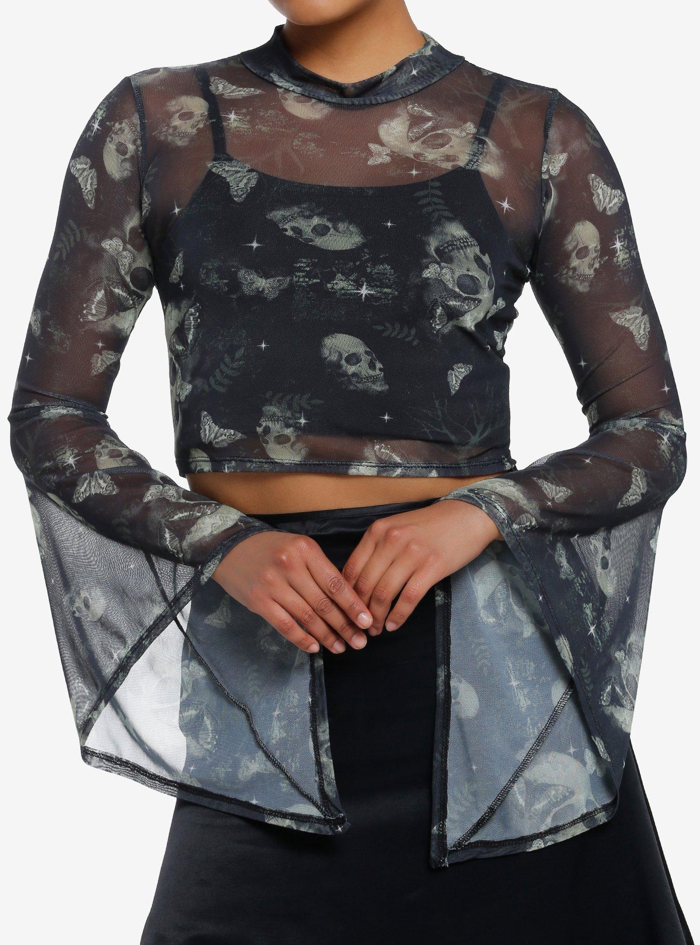 Social Collision Butterfly Skull Mesh Girls Bell Sleeve Top Hot Topic