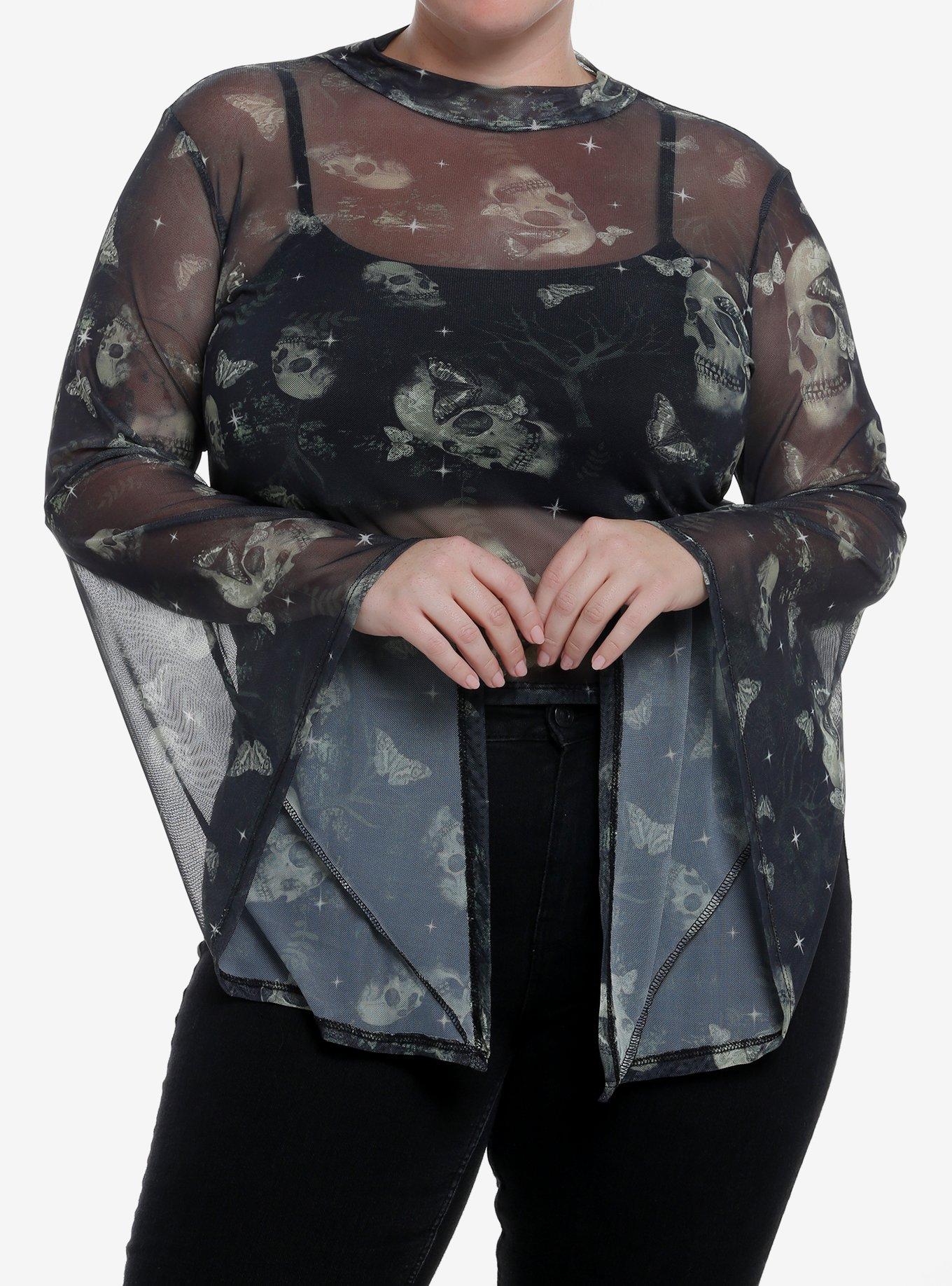 Social Collision Butterfly Skull Mesh Girls Bell Sleeve Top Plus Size ...