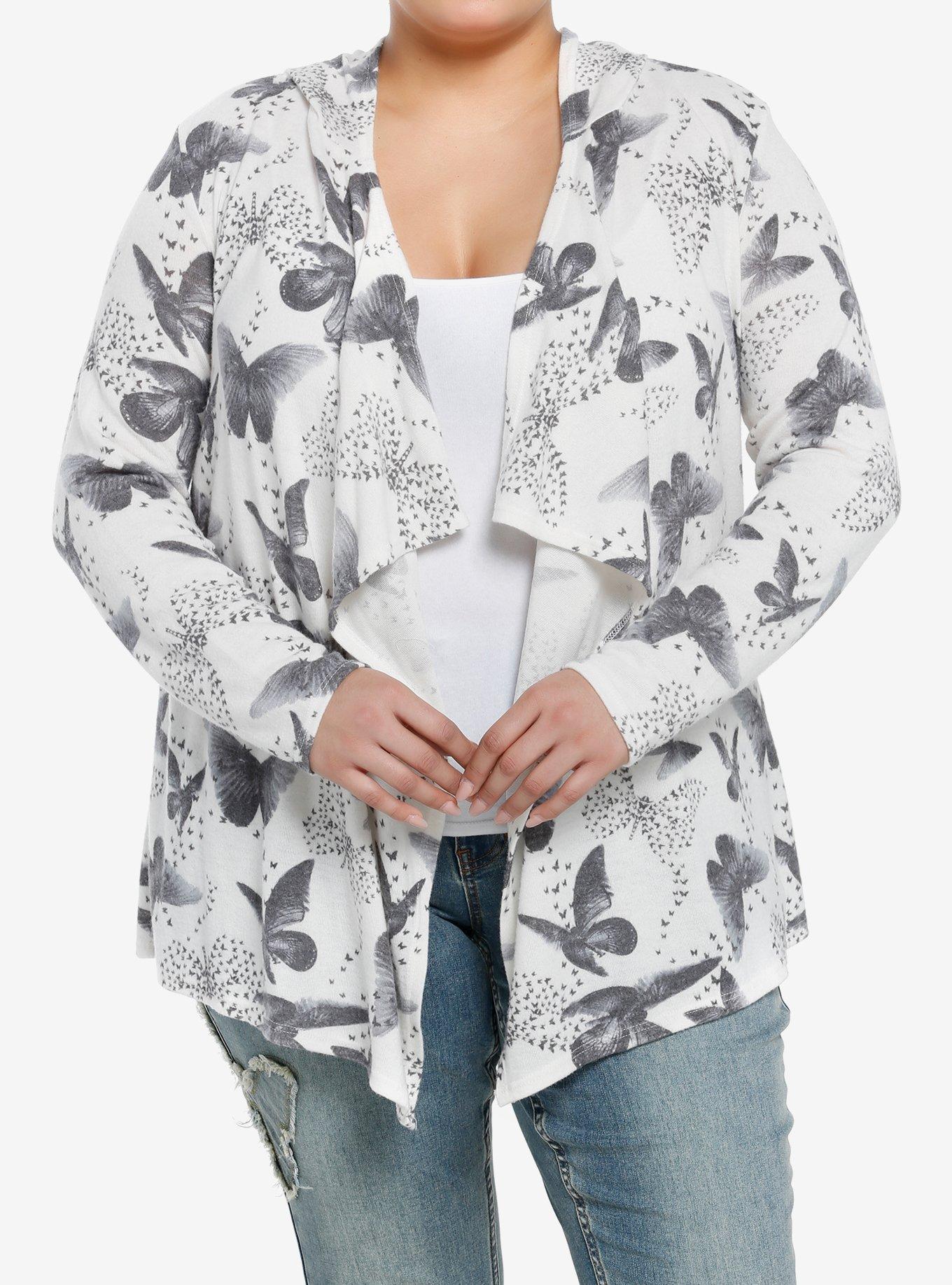 Thorn & Fable Butterflies Cream Hooded Girls Cardigan Plus Size | Hot Topic