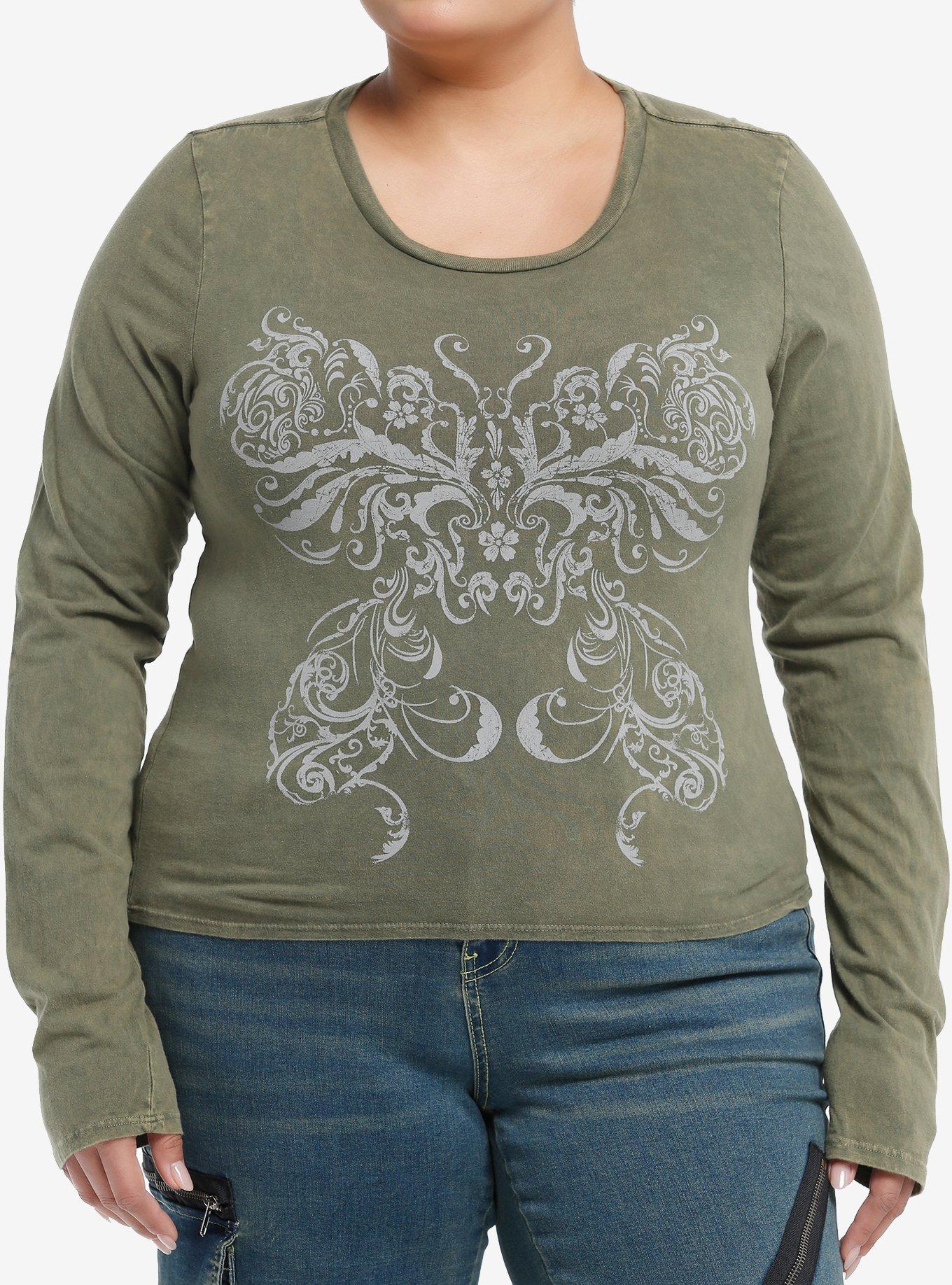 Social Collision Filigree Butterfly Girls Long Sleeve T Shirt Plus Size