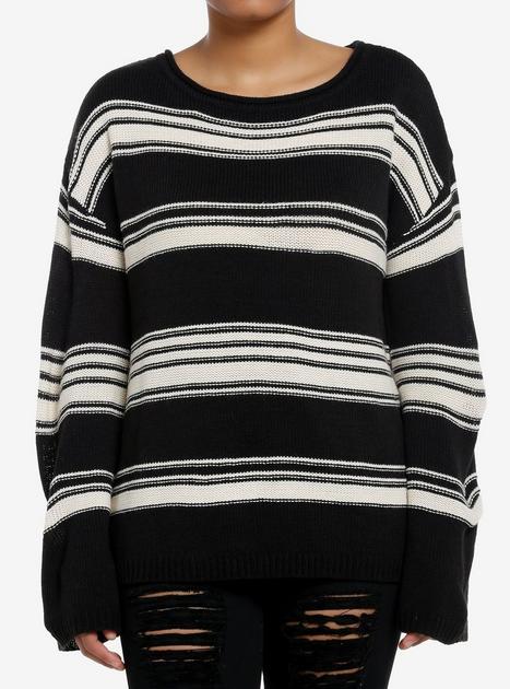 Black & Cream Stripe Boatneck Girls Knit Sweater | Hot Topic