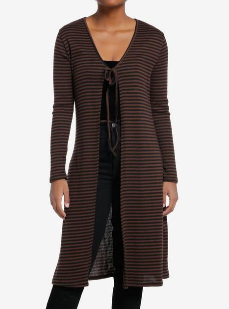 Thorn & Fable Black & Brown Stripe Girls Long Cardigan | Hot Topic