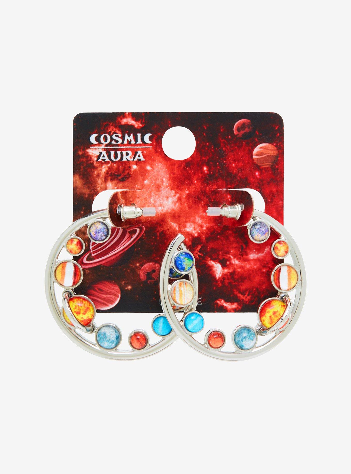 Cosmic Aura Planet Bead Hoop Earrings | Hot Topic