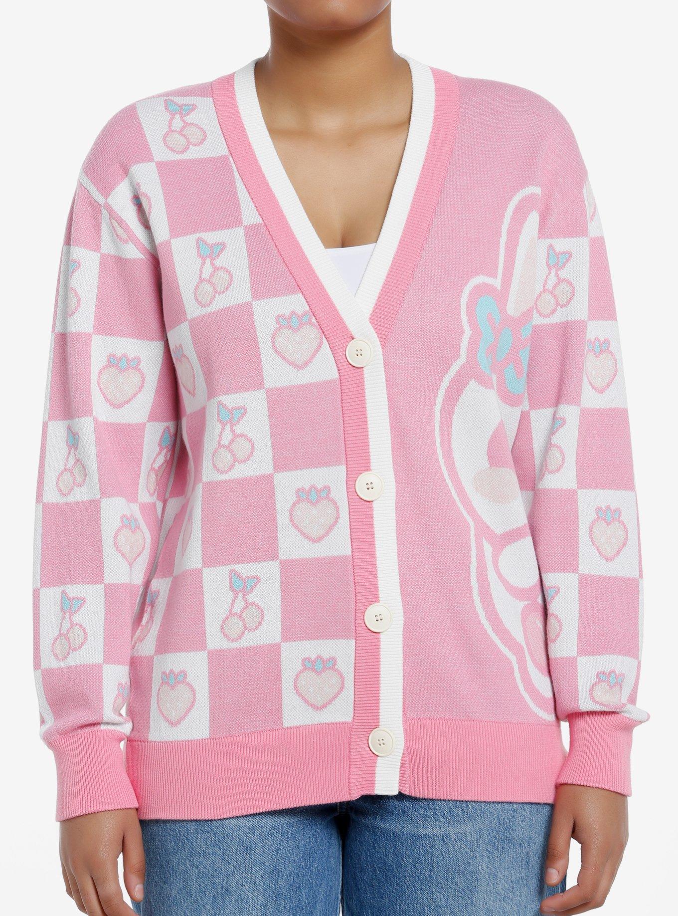 Sweet Society Pink Bunny Checkered Split Girls Cardigan Hot Topic