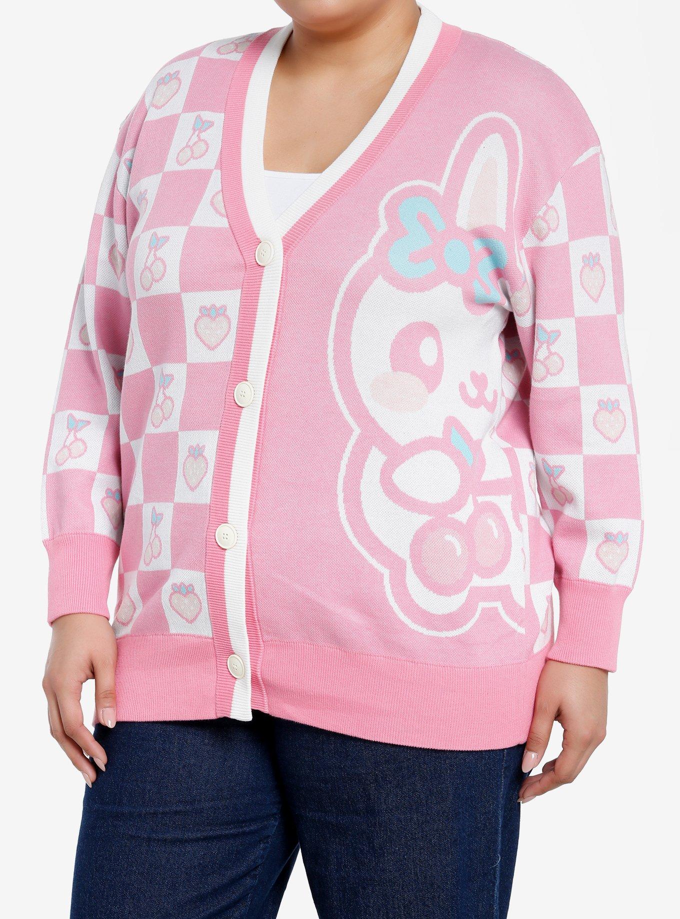 Sweet Society Pink Bunny Checkered Split Girls Cardigan Plus Size | Hot ...