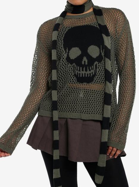 Social Collision Skull Girls Knit Sweater With Scarf | Hot Topic