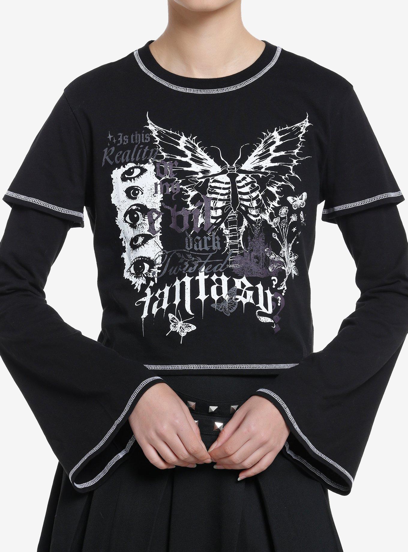 Social Collision Butterfly Bell Sleeve Girls Twofer Top Hot Topic