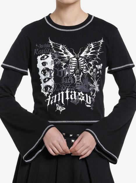 Social Collision Butterfly Bell Sleeve Girls Twofer Top Hot Topic