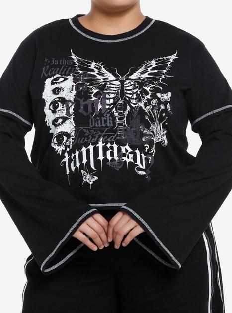 Social Collision Butterfly Bell Sleeve Girls Twofer Top Plus Size Hot
