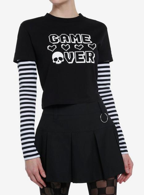 Social Collision Game Over Stripe Twofer Girls Long Sleeve T Shirt