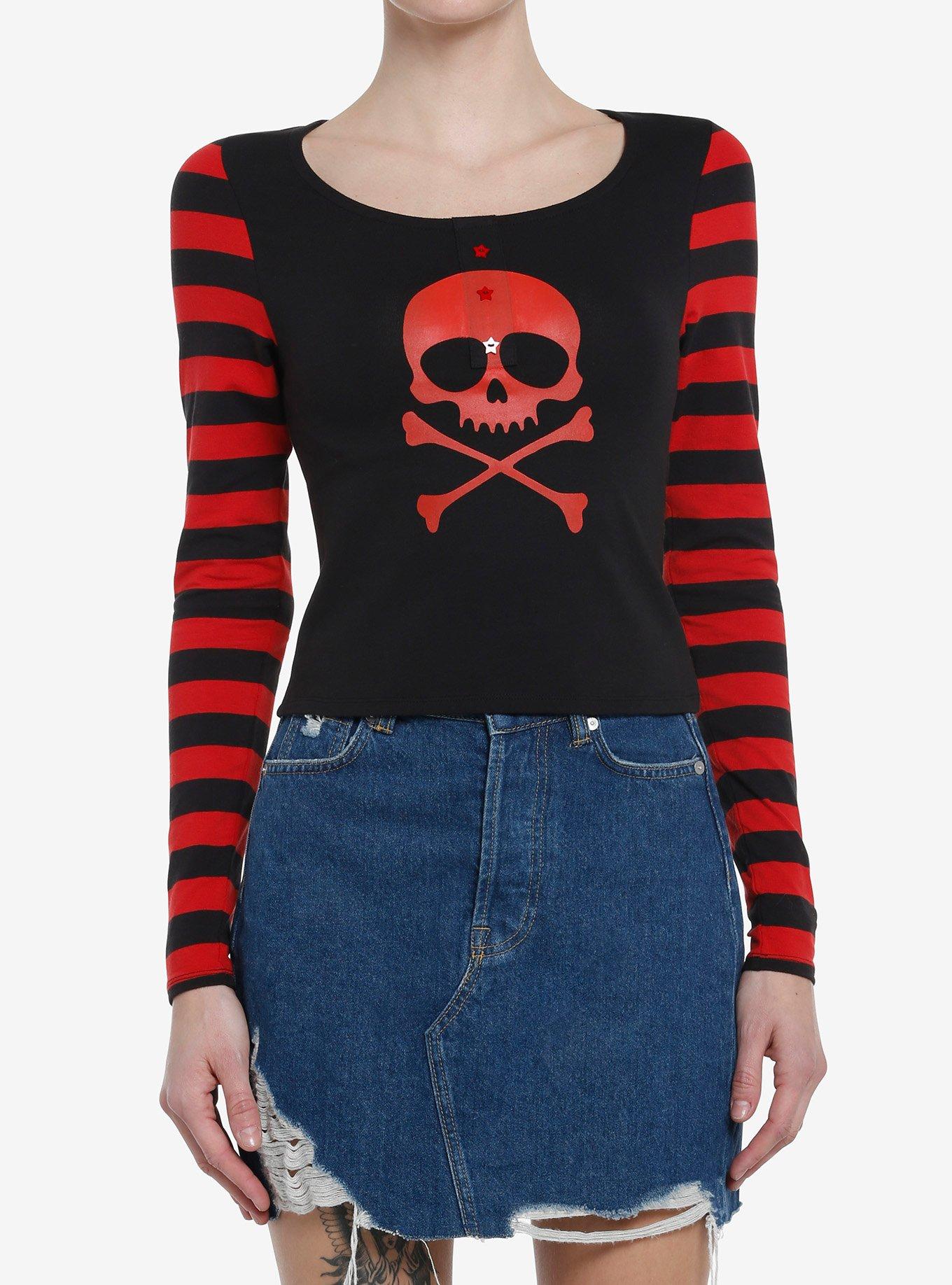 Social Collision Red Skull Striped Girls Long Sleeve Top Hot Topic