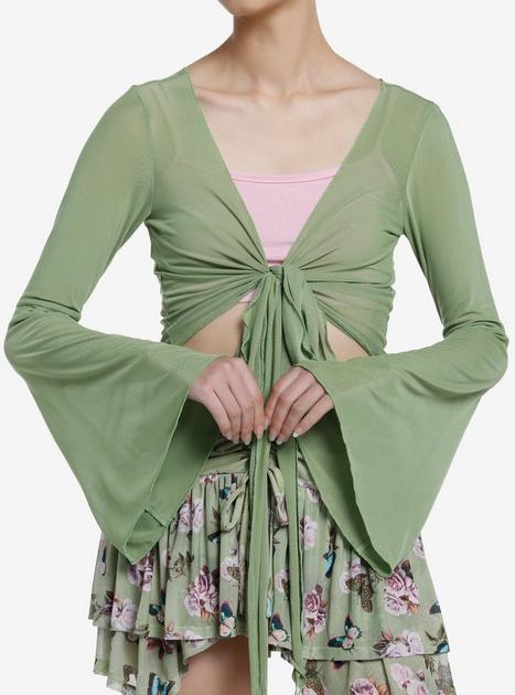Thorn & Fable Green Mesh Girls Bell Sleeve Shrug | Hot Topic