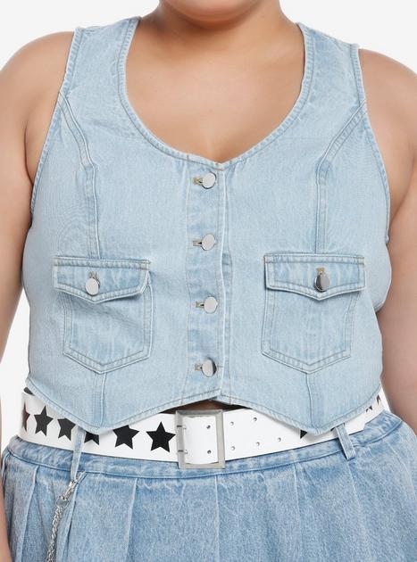 Social Collision Light Indigo Denim Girls Vest Plus Size | Hot Topic