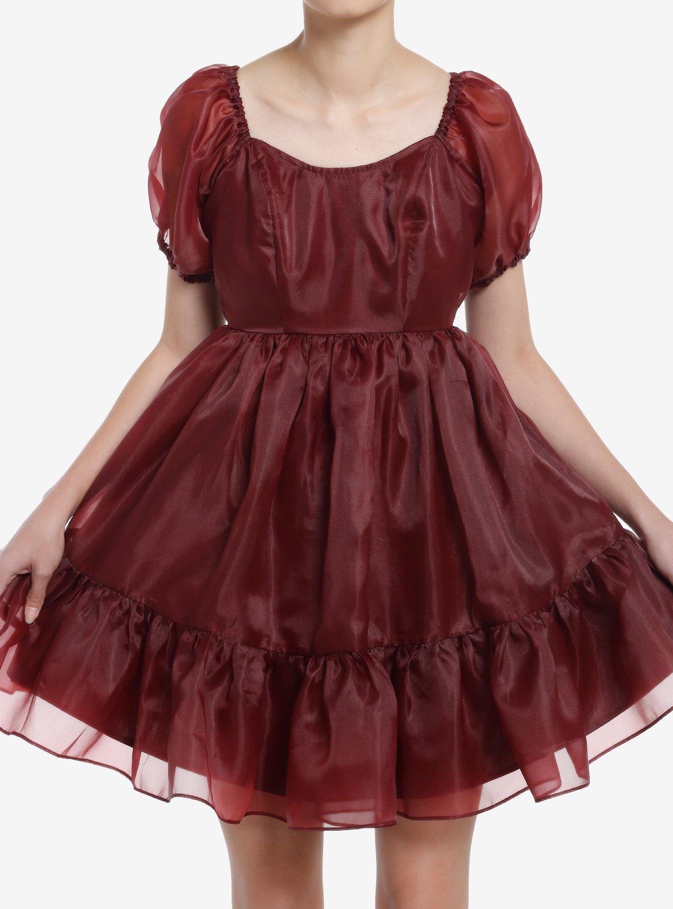 Cosmic Aura Maroon Organza Tiered Dress | Hot Topic