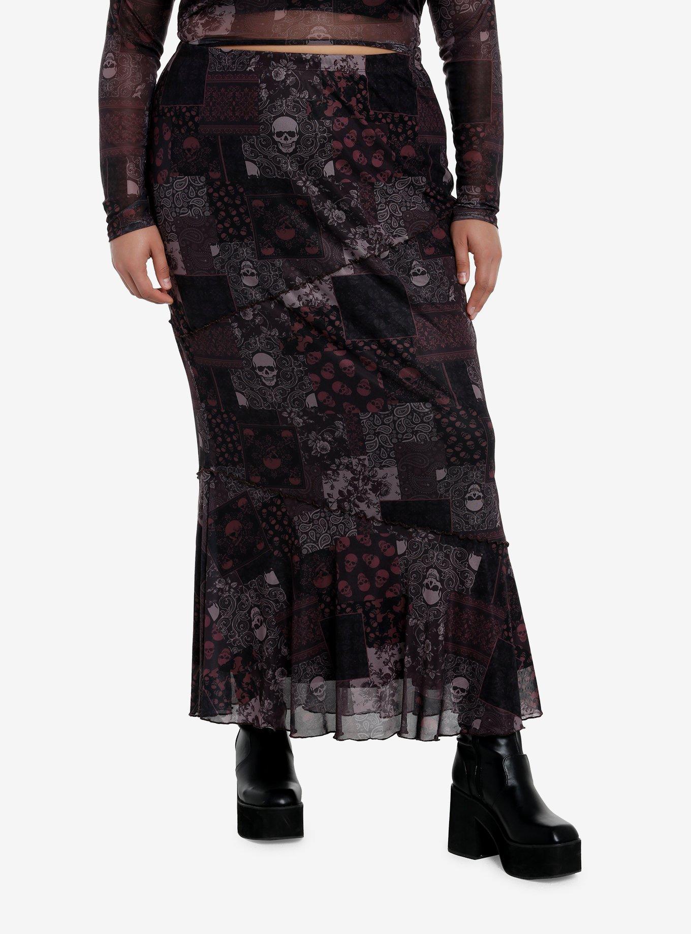 Social Collision Skull Paisley Patchwork Maxi Skirt Plus Size Hot Topic