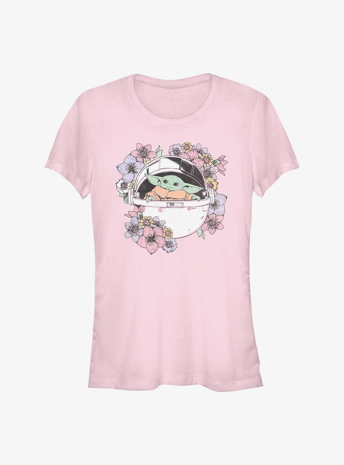 Star Wars The Mandalorian Grogu Floral Bassinet Girls T-Shirt - PINK ...