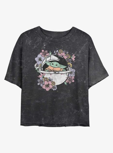 Star Wars The Mandalorian Grogu Floral Bassinet Mineral Wash Girls Crop ...