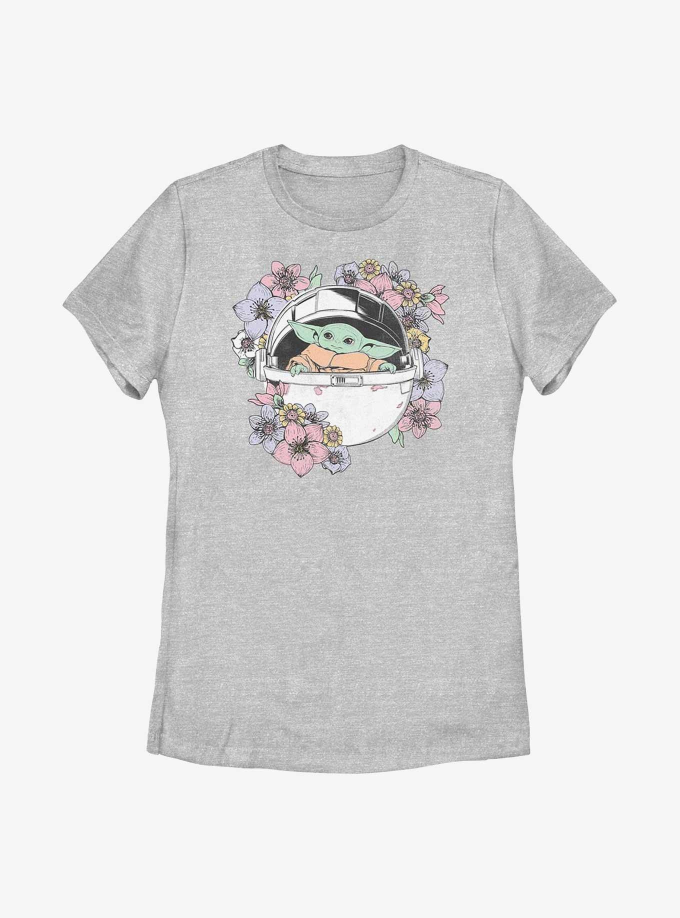 Star Wars The Mandalorian Grogu Floral Bassinet Womens T-Shirt - GREY ...