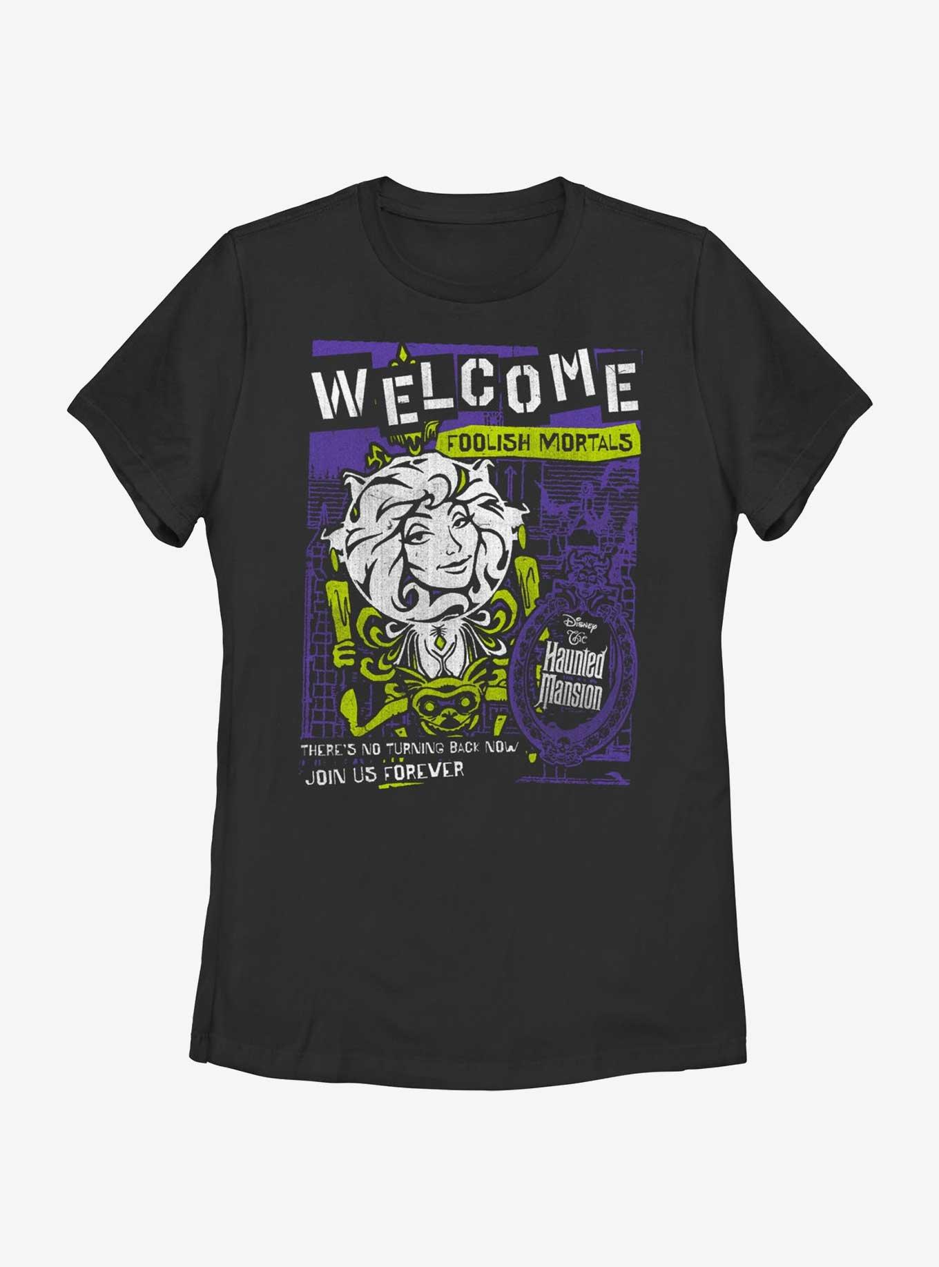 Disney Haunted Mansion Leota Toombs Welcome Poster Womens T-Shirt ...