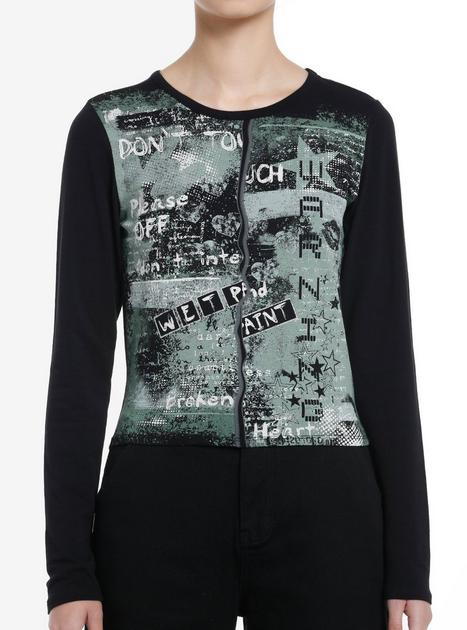 Social Collision Warning Graphic Girls Long-Sleeve Top | Hot Topic