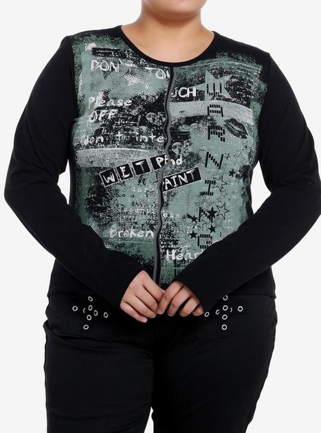 Social Collision Warning Graphic Girls Long-Sleeve Top Plus Size | Hot ...