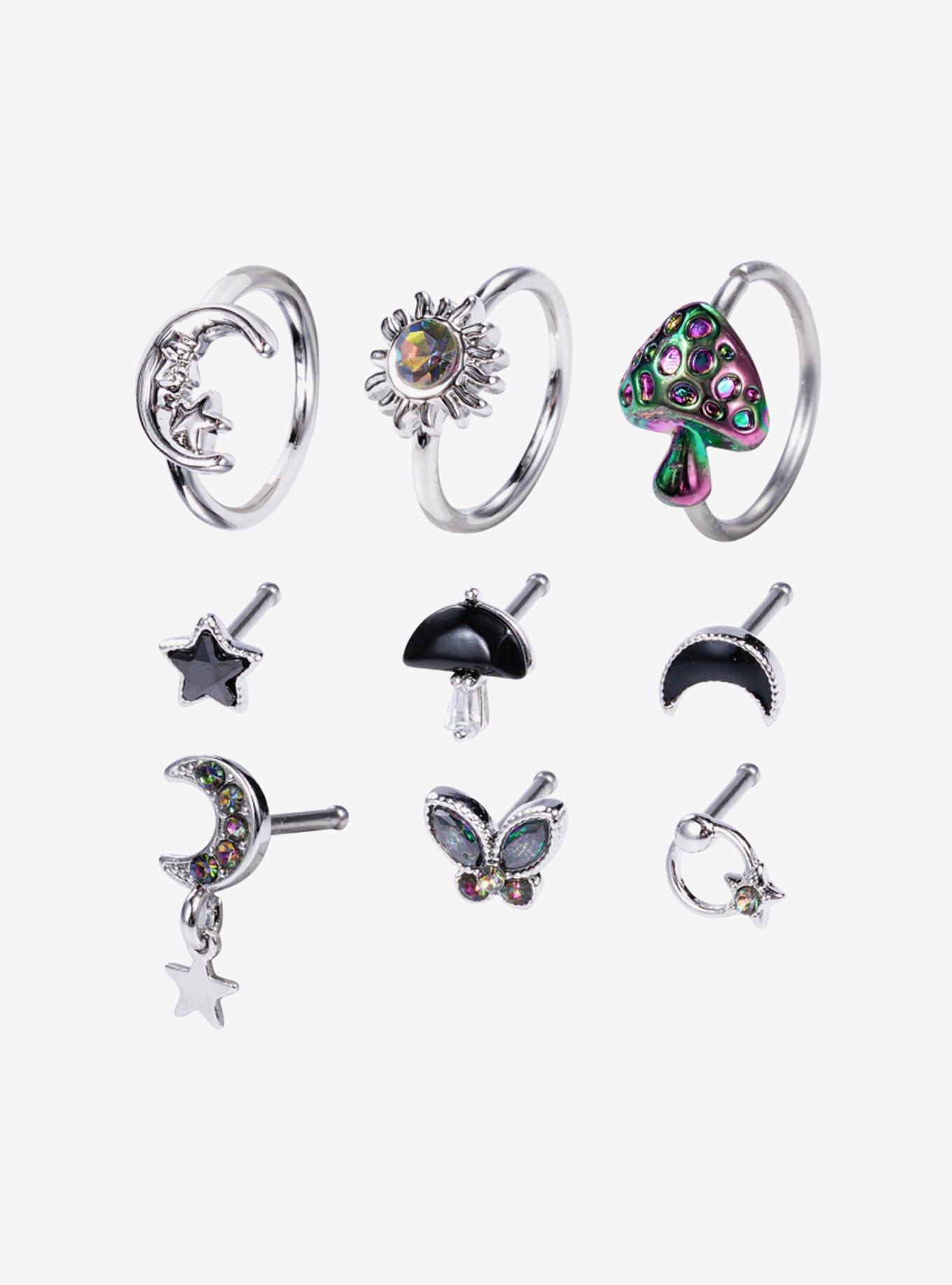 Steel Druzy Stone Celestial Nose Stud & Hoop 9 Pack | Hot Topic