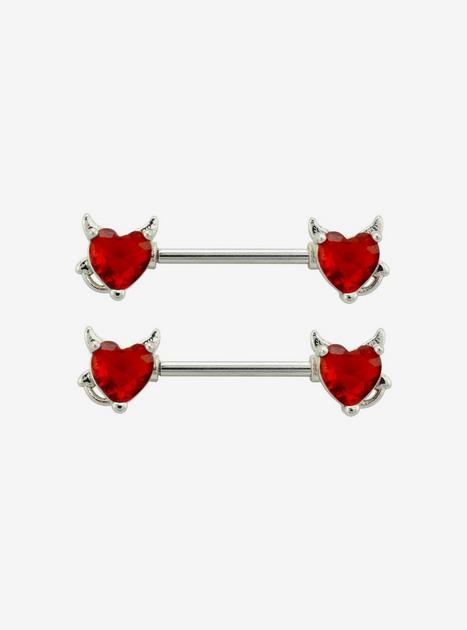 14G Steel Red Devil Heart Nipple Barbell 2 Pack | Hot Topic