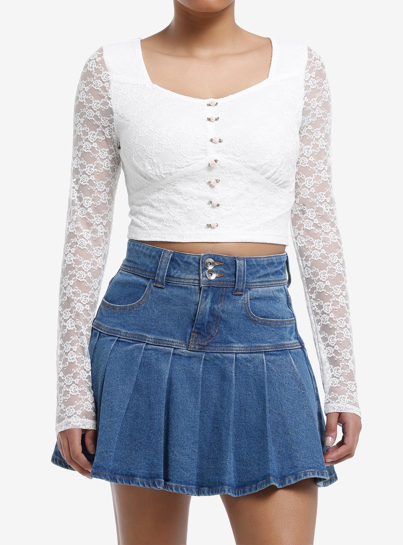 Daisy Street White Lace Rosette Girls Long-Sleeve Top | Hot Topic