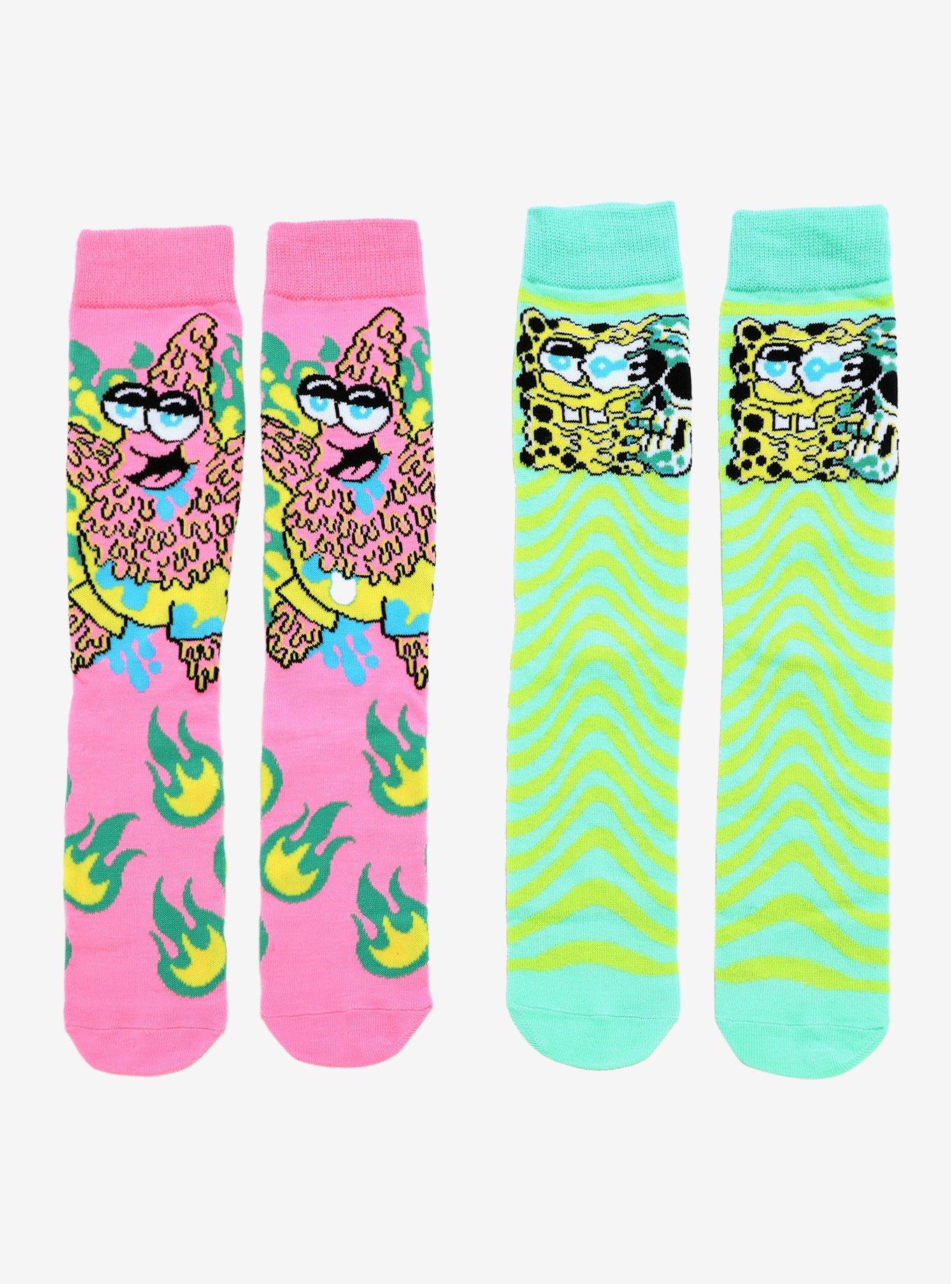 Spongebob Squarepants Melting Duo Neon Crew Socks 2 Pair Hot Topic