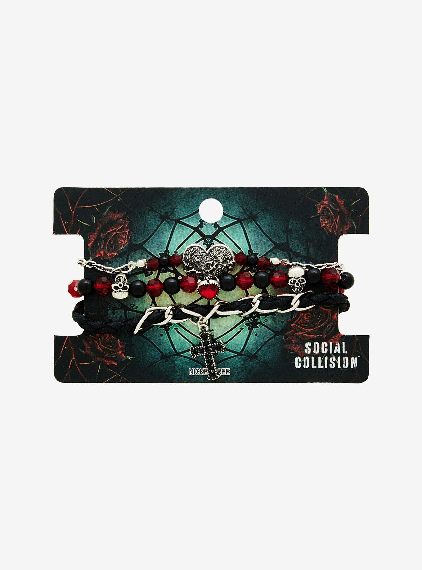 Social Collision Roses & Skulls Bracelet Set | Hot Topic