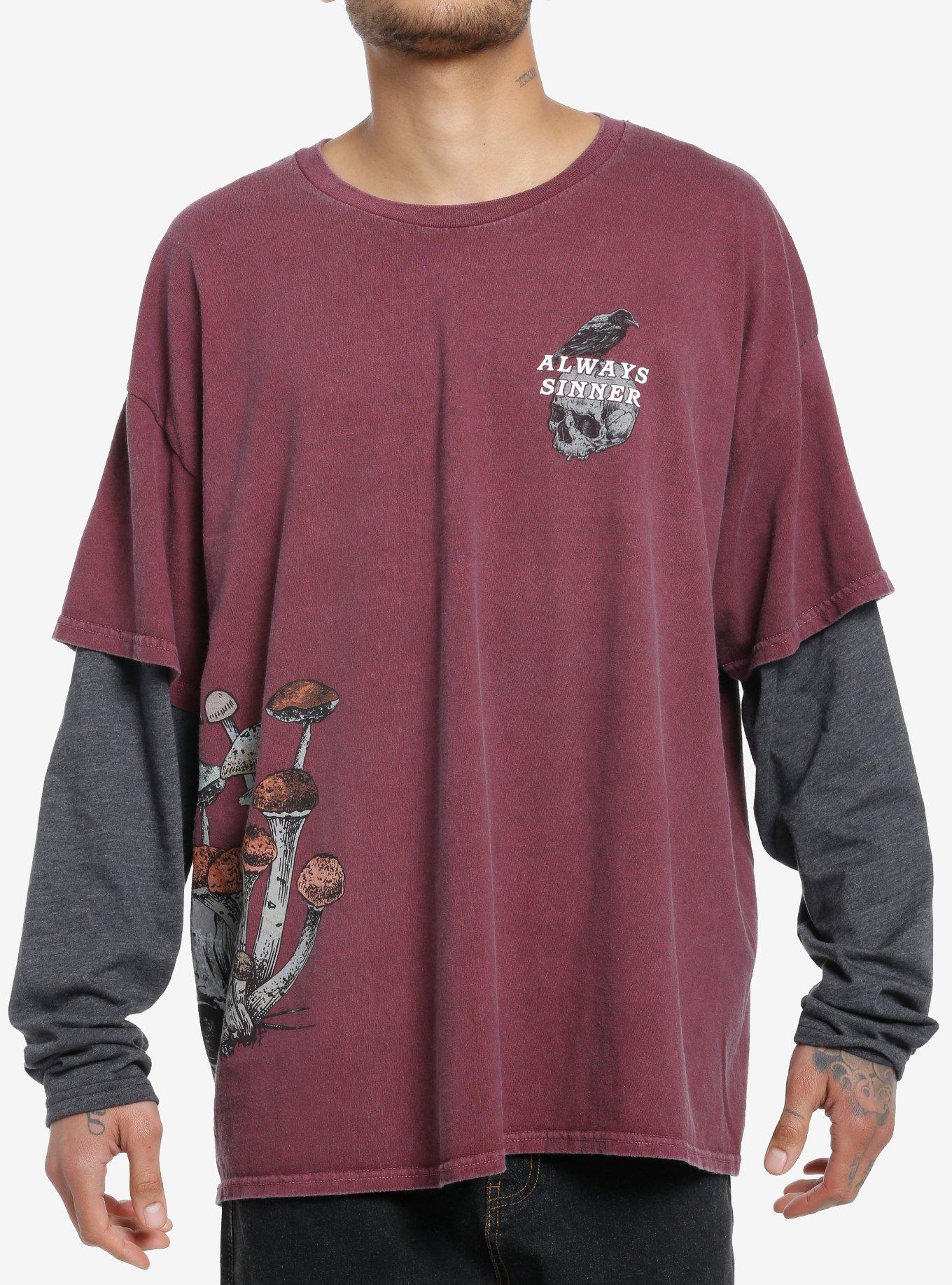 Social Collision Always Sinner Skull And Mushrooms Twofer Long Sleeve T